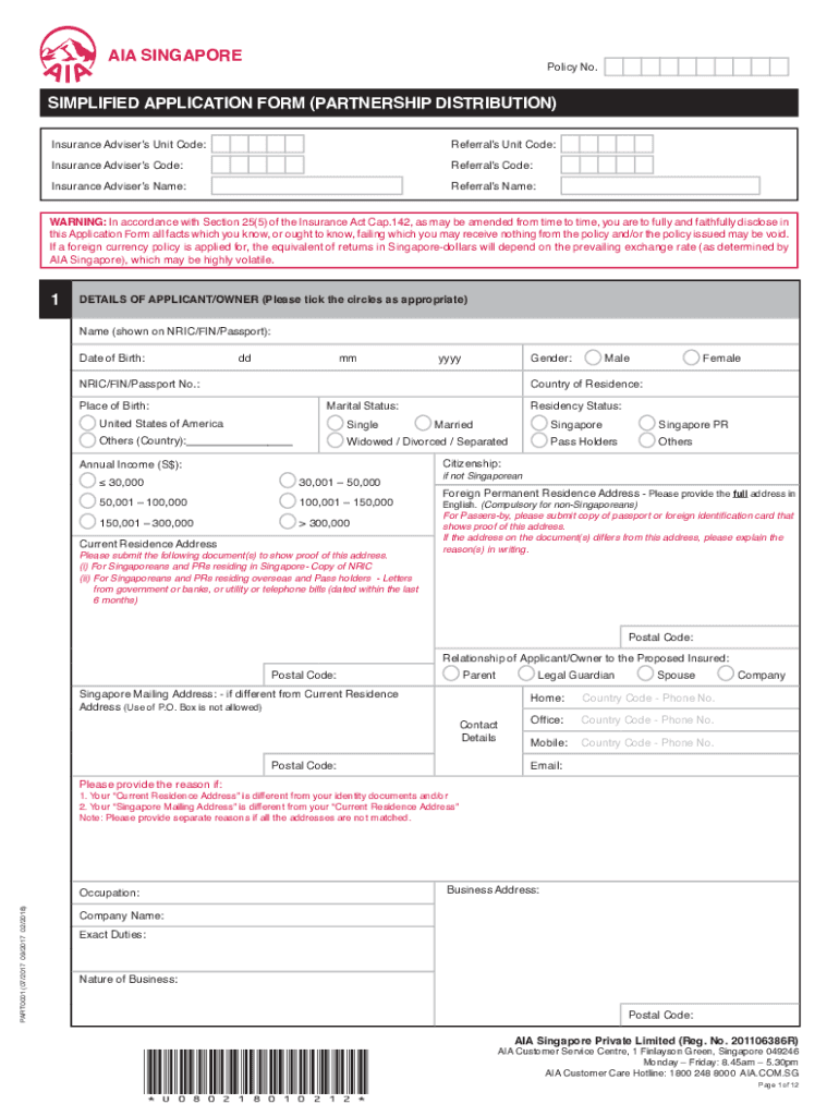Fillable Online Simplified Application Form (Partnership Distribution ...