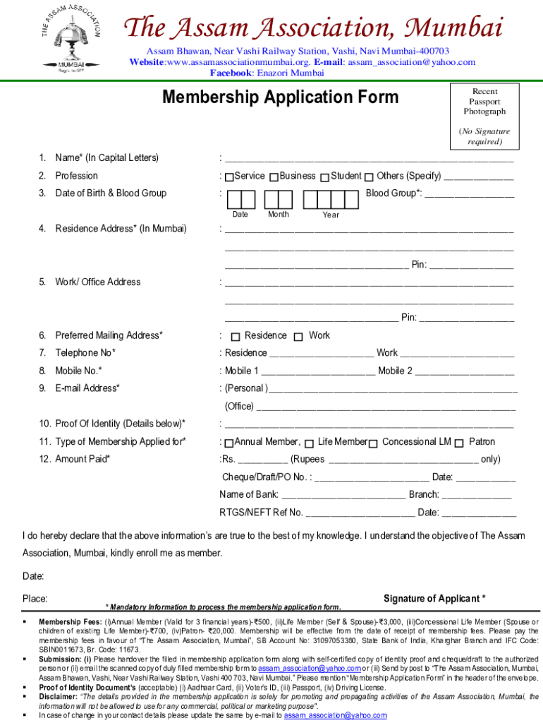 Fillable Online The Assam Association Fax Email Print - pdfFiller