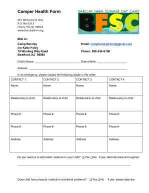 Fillable Online Camper Health Form - TeamUnify Fax Email Print - pdfFiller