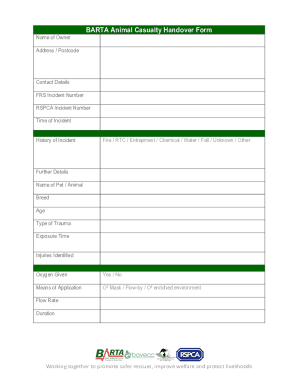Fillable Online BARTA Animal Casualty Handover Form Fax Email Print ...