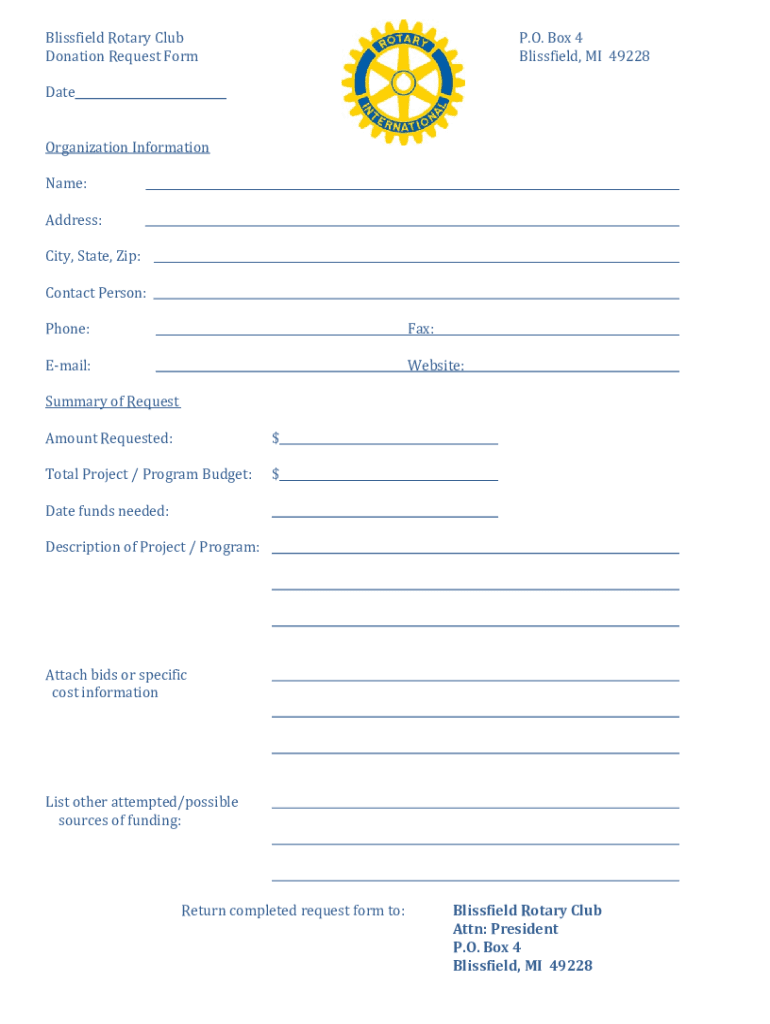 Fillable Online Rotary Donation Request Form Fax Email Print - pdfFiller