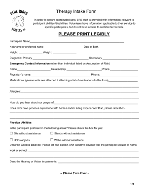 Fillable Online Therapy Intake Form PLEASE PRINT LEGIBLY Fax Email ...