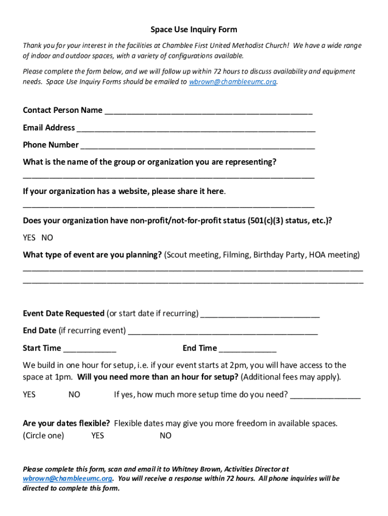 Fillable Online Space Use Inquiry Form Fax Email Print - pdfFiller