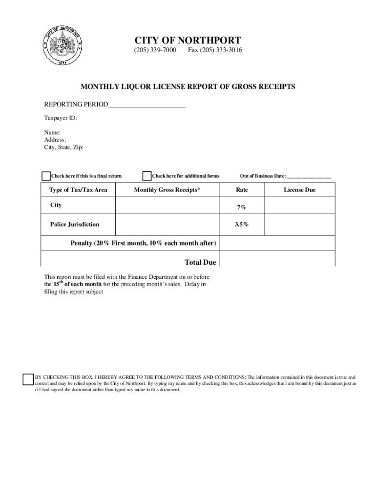 Fillable Online MONTHLY LIQUOR LICENSE REPORT OF GROSS RECEIPTS Fax ...