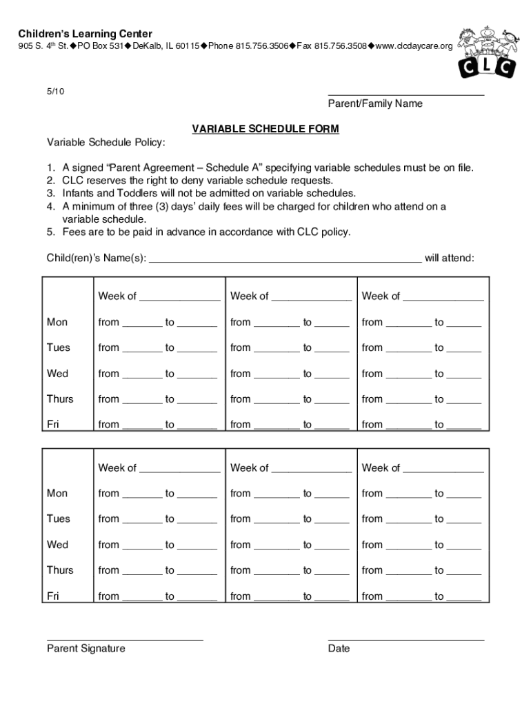 Fillable Online Variable Schedule NEW.docx Fax Email Print - pdfFiller