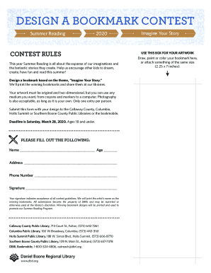 Fillable Online Summer Reading Challenge Bookmark Contest Official ...