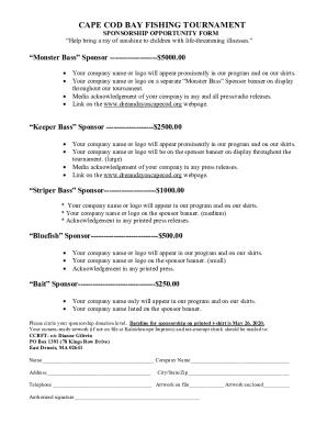 Fillable Online PDF THE LITTLE BIG FISHING TOURNAMENT SPONSORSHIP FORM ...