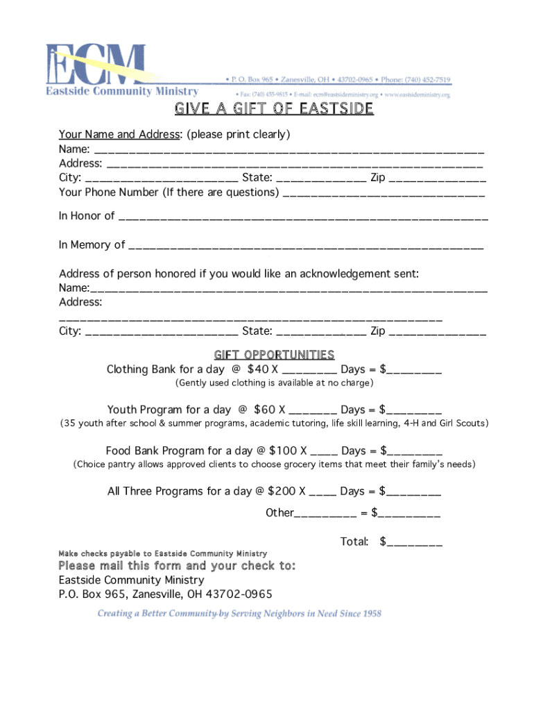 Fillable Online Give a Gift of Eastside Fax Email Print - pdfFiller