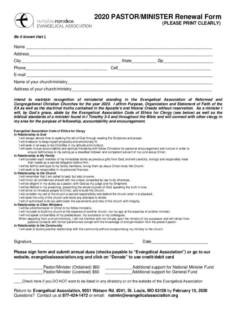 Fillable Online PASTOR/MINISTER Application Form Fax Email Print ...