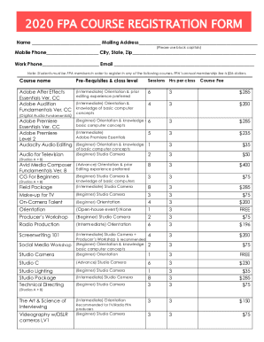 Fillable Online 2020 FPA COURSE REGISTRATION FORM - Fairfax Public ...