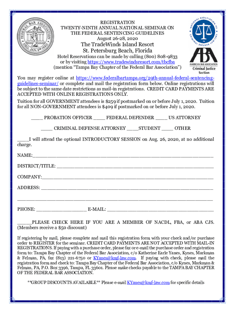 Fillable Online Notes from the National Seminar on Federal Sentencing ...