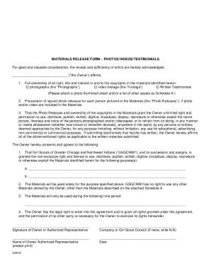 Fillable Online MATERIALS RELEASE FORM PHOTOS/VIDEOS/TESTIMONIALS ...
