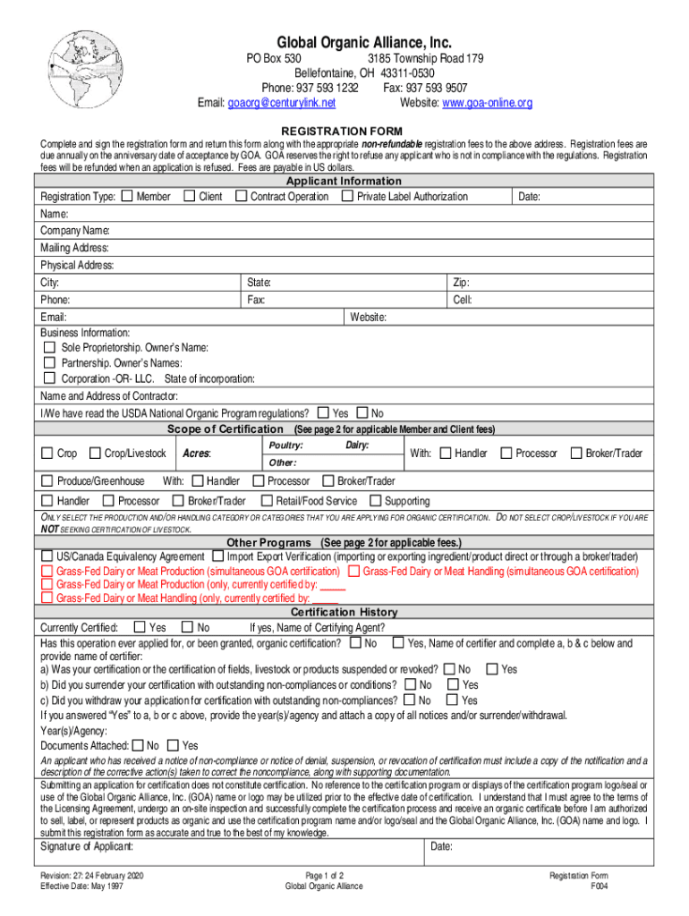 Fillable Online Global Organic Alliance Forms - Fill Online, Printable ...