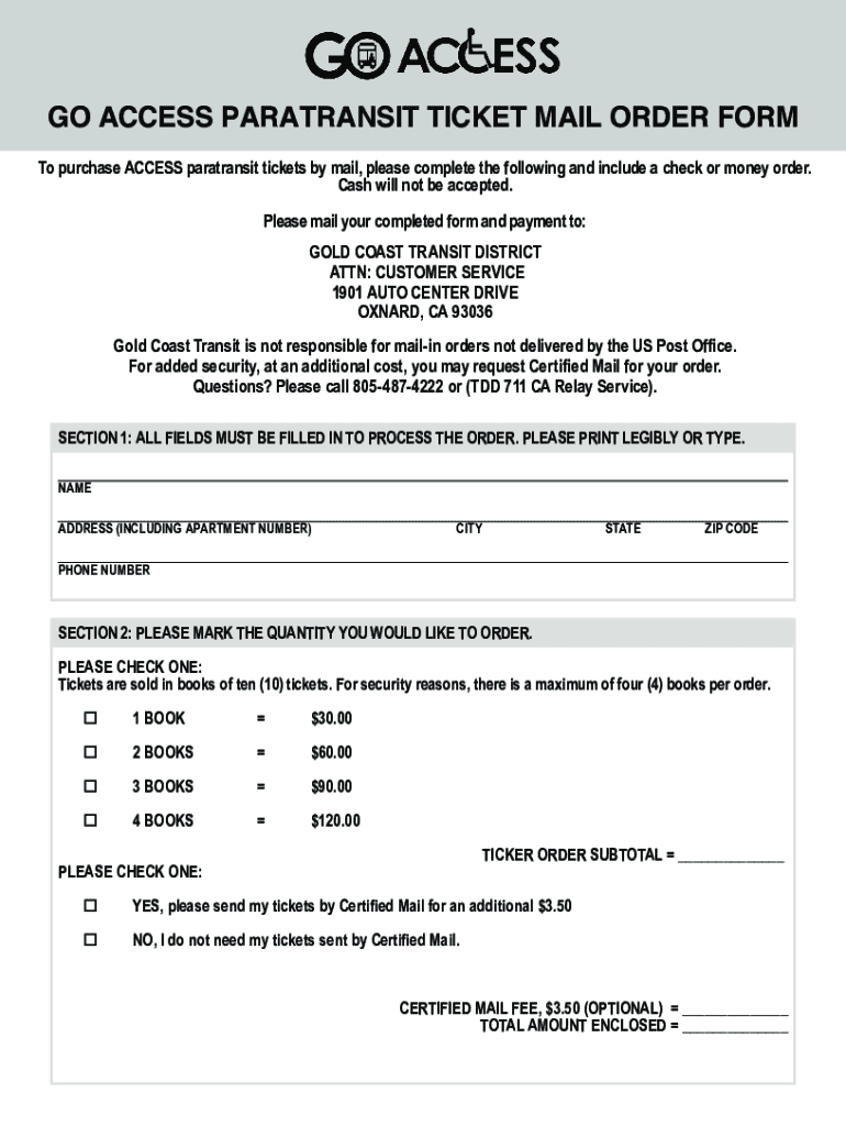 Fillable Online Order Paratransit Passes OnlineWays to ...