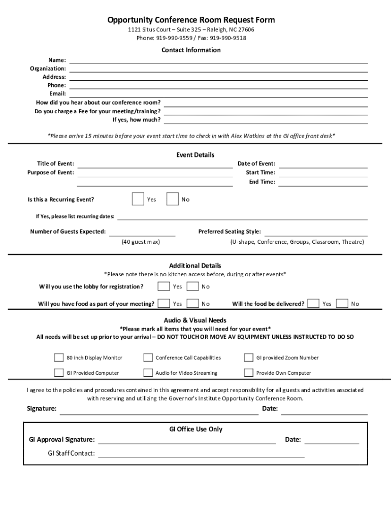 Fillable Online Opportunity Conference Room Request Form Updated 2020 ...