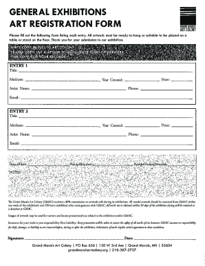 Fillable Online GENERAL EXHIBITIONS ART REGISTRATION FORM Fax Email ...