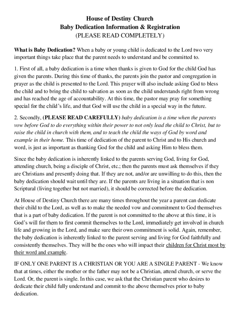 Fillable Online What is baby dedication? Is child / baby dedication ...