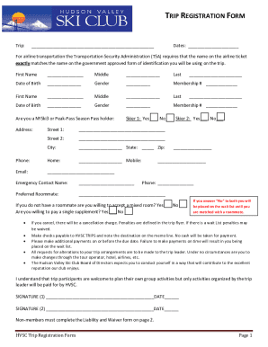 Fillable Online TRIP REGISTRATION FORM - Hudson Valley Ski Club Fax ...