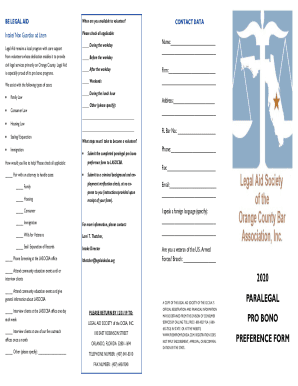 Fillable Online PARALEGAL PRO BONO PREFERENCE FORM - Legal Aid ... Fax ...