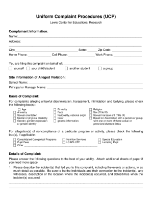 Fillable Online Uniform Complaint ... - Lewis Center for Educational ...
