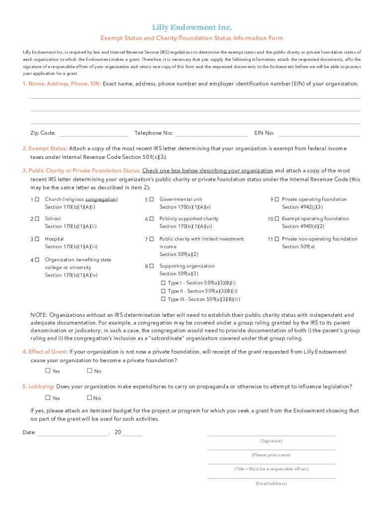 Fillable Online PROPOSAL SUMMARY INFORMATION FORM ... - Lilly Endowment Inc. Fax Email Print ...