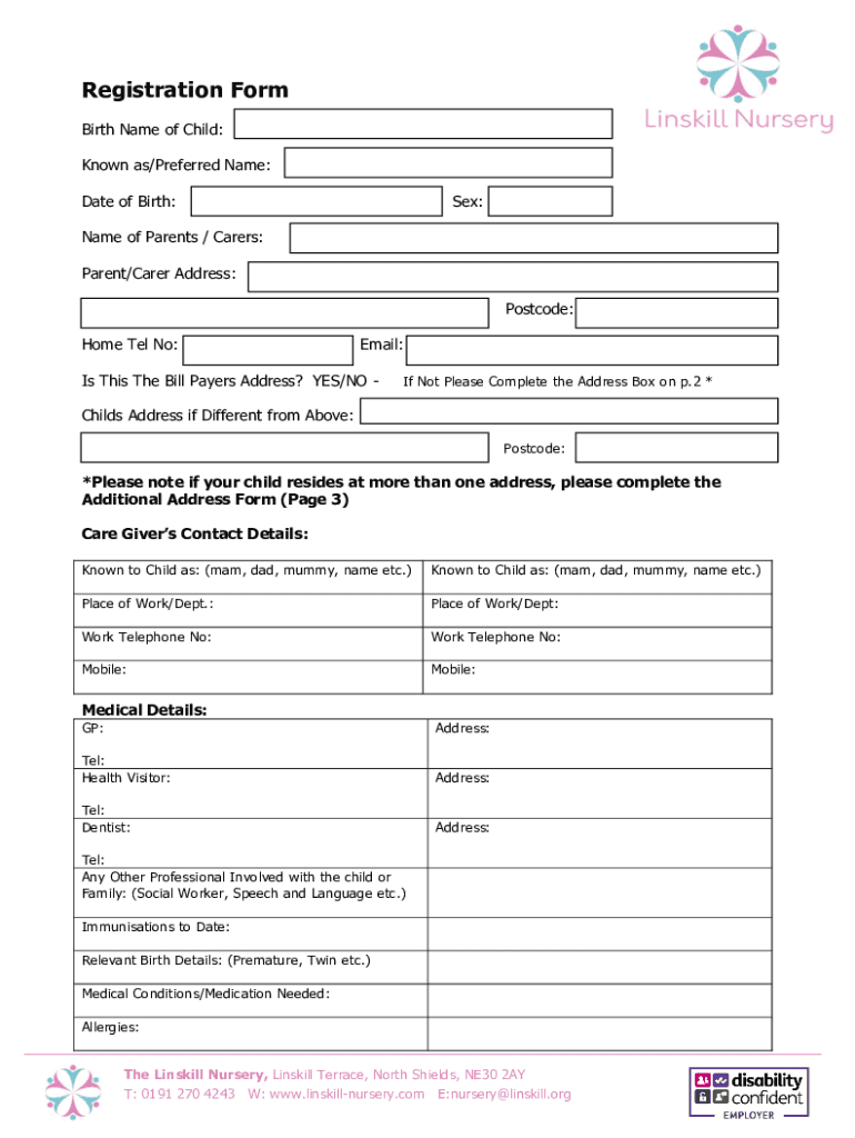 Fillable Online Registration Form - Linskill Centre Fax Email Print - pdfFiller