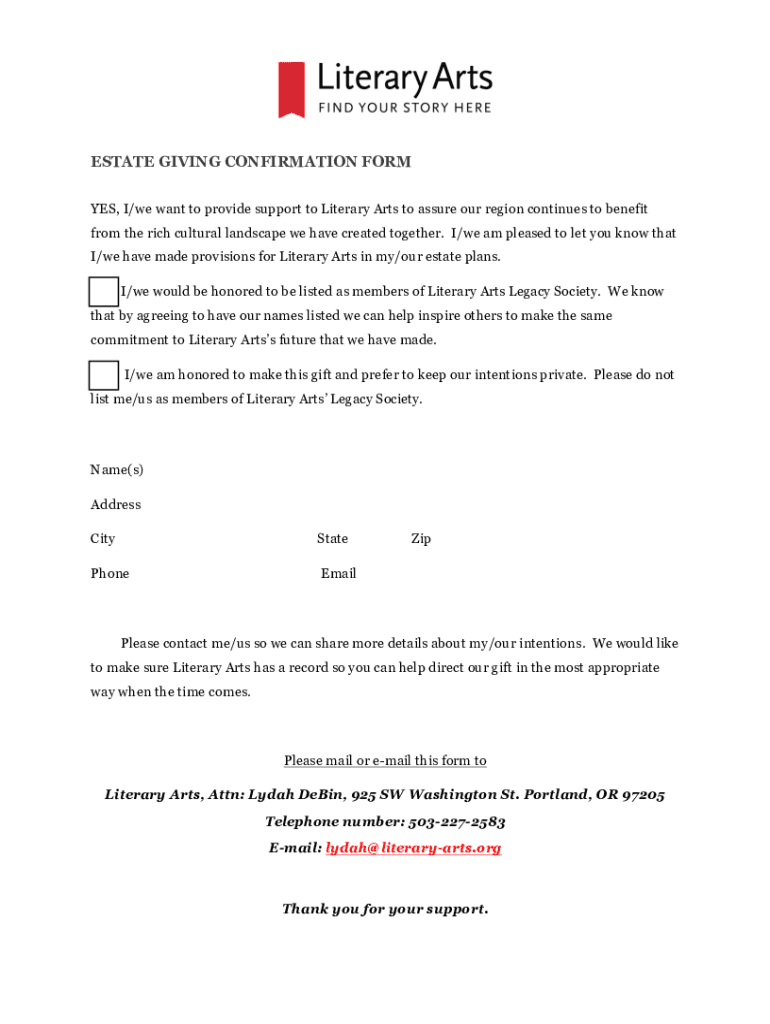 Fillable Online Estate Giving Confirmation Form.docx Fax Email Print ...