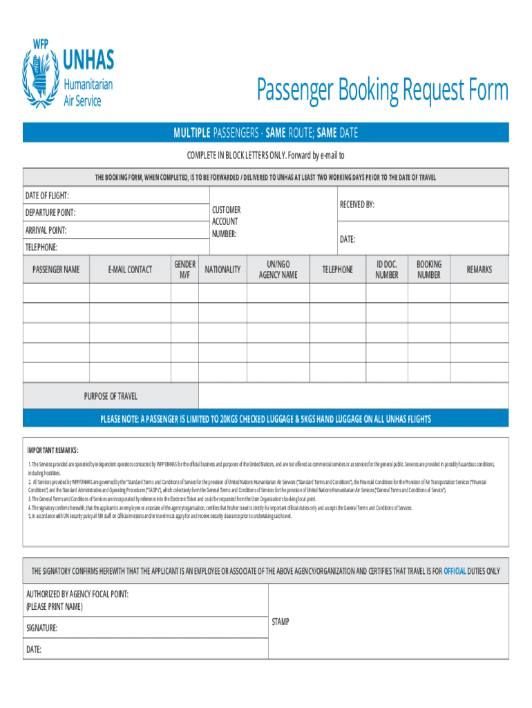 Fillable Online UNHAS PASGR BOOKING REQUEST FORM MULT EN 12.indd Fax ...