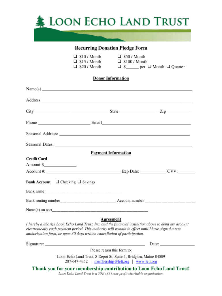 Fillable Online Recurring Donation Pledge Form Fax Email Print - pdfFiller