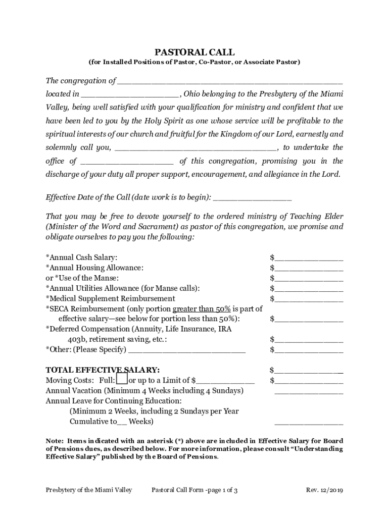 Fillable Online Installed Pastor Call Form revised Word 2020 FINAL Fax ...