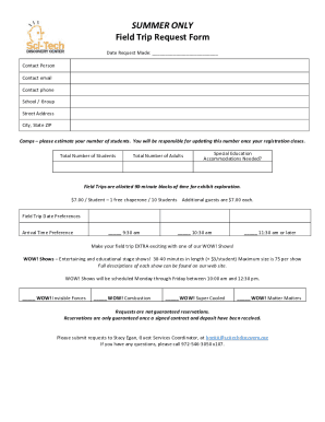 Fillable Online SUMMER ONLY Field Trip Request Form Fax Email Print ...