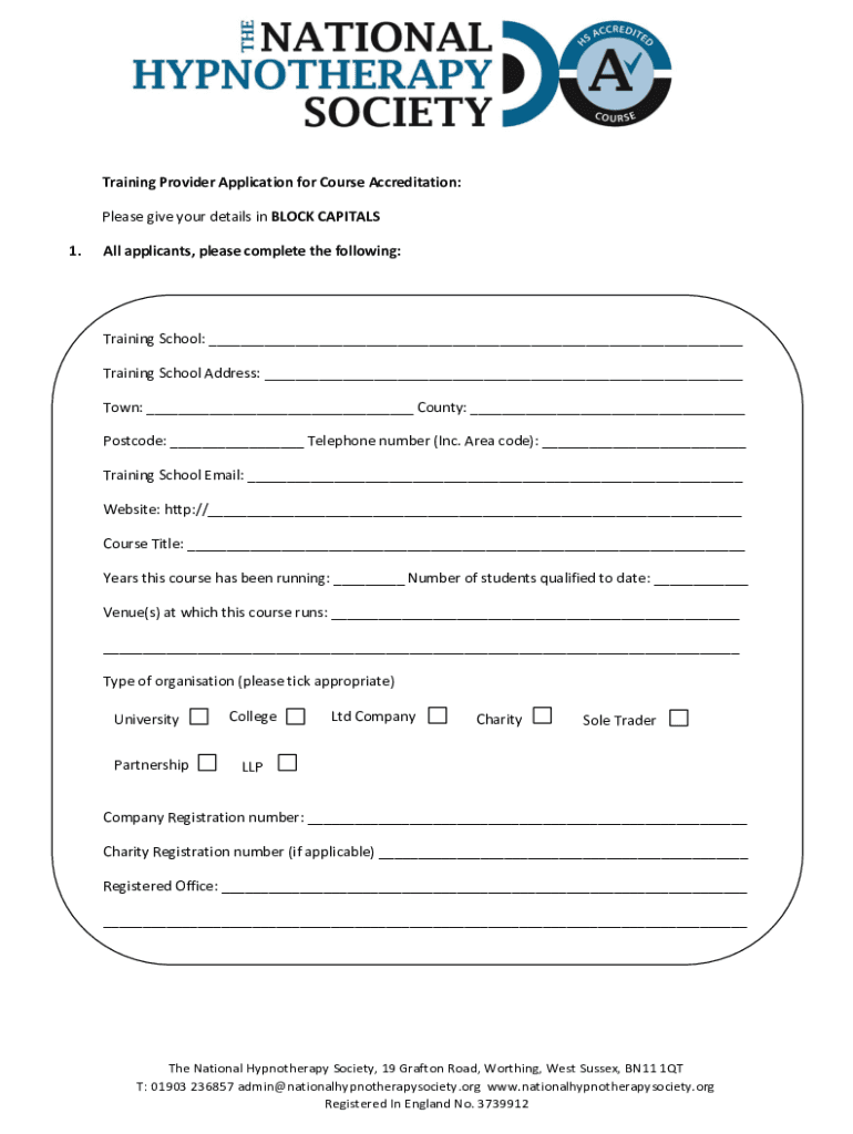 Fillable Online Training Provider Application for Course Accreditation: BLOCK ... Fax Email ...