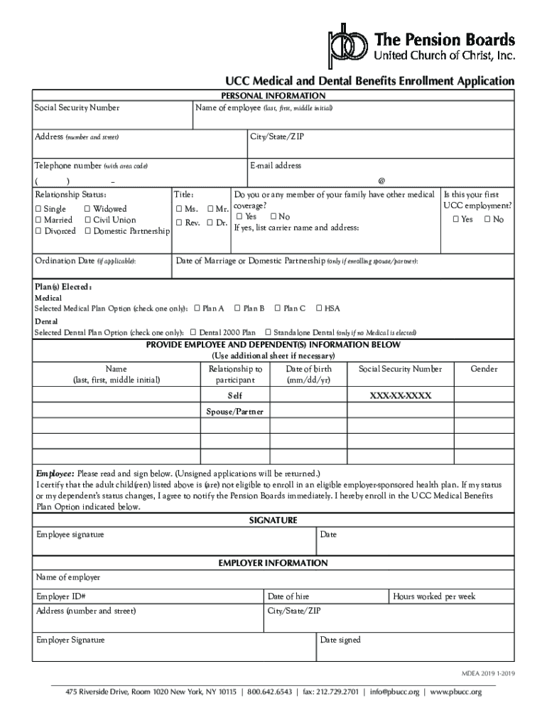 Fillable Online UCC Medical and Dental Benefits Enrollment Application ...