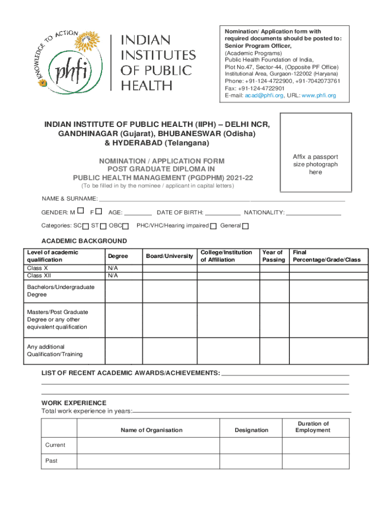 Fillable Online INDIAN INSTITUTE OF PUBLIC HEALTH (IIPH) DELHI ...