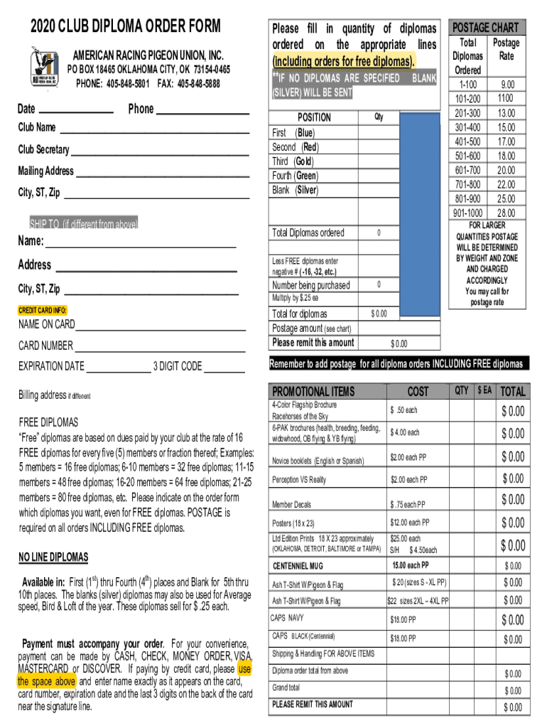 Fillable Online PDF 2020 CLUB DIPLOMA ORDER FORM - American Racing ...