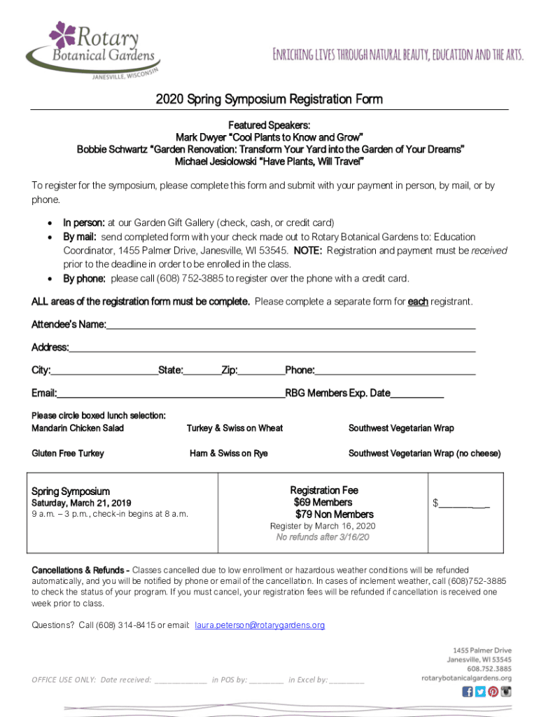 Fillable Online 2020 Spring Symposium Registration Form Fax Email Print - pdfFiller