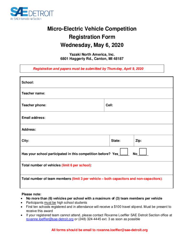 Fillable Online 27th Annual Micro-Electric Vehicle Competition - sae ...