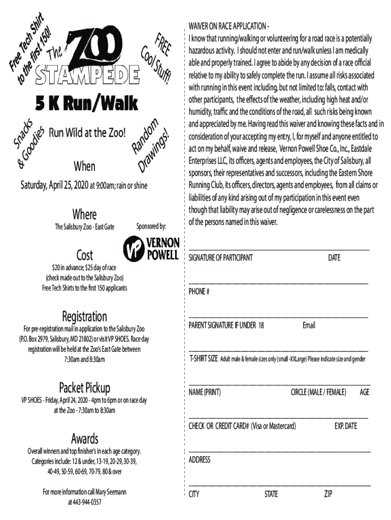 Fillable Online WAIVER ON RACE APPLICATION - ech Shirtto the first 150 ...