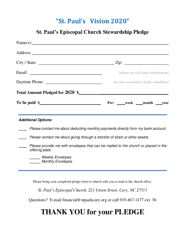 Fillable Online PDF St. Paul's Episcopal Church Stewardship Pledge Form ...