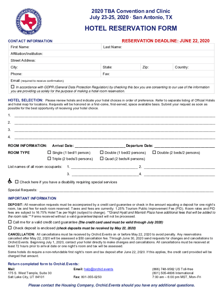 Fillable Online TBA 2020 Attendee Housing Form Fax Email Print - pdfFiller