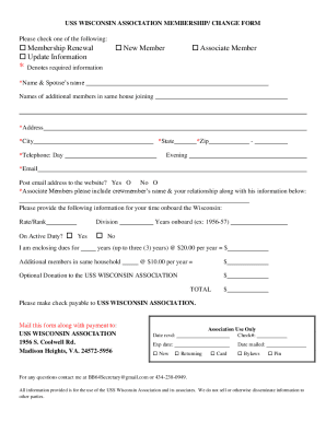 Fillable Online USS WISCONSIN ASSOCIATION MEMBERSHIP/ CHANGE FORM Fax ...