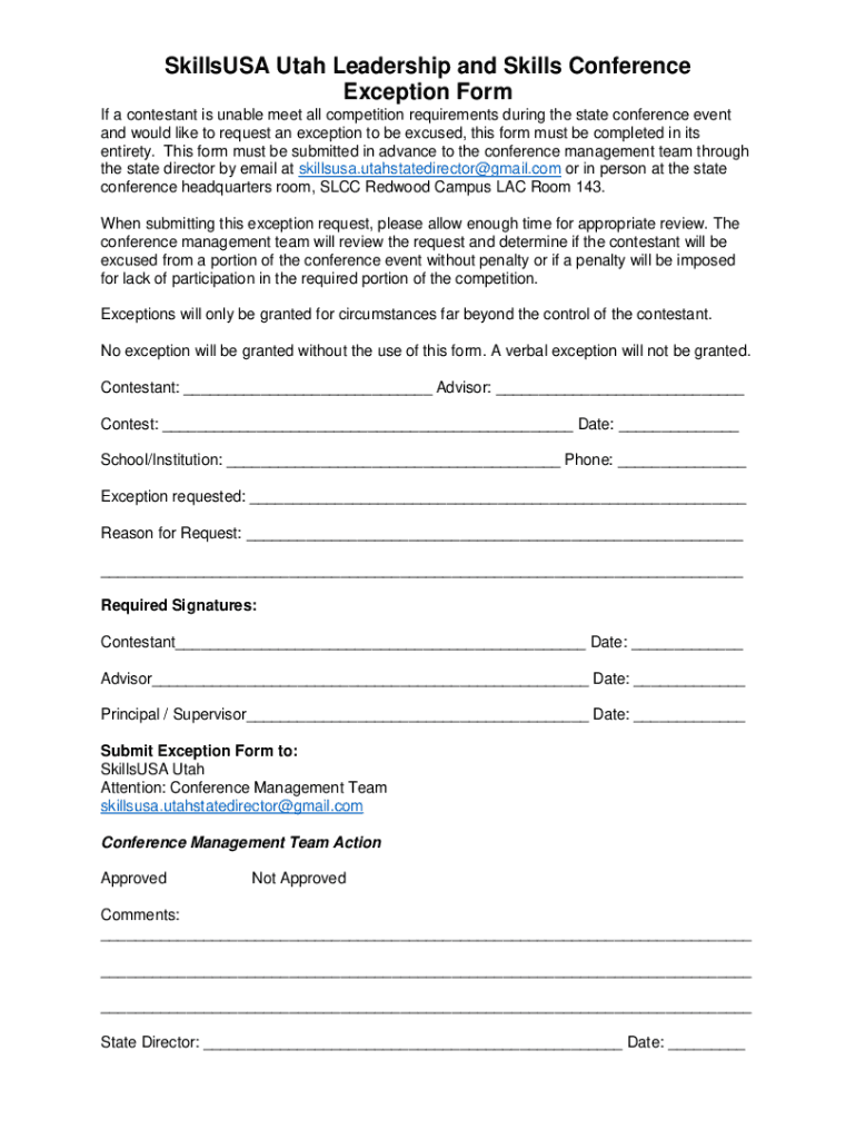 Fillable Online SkillsUSA Utah Leadership and Skills Conference ...