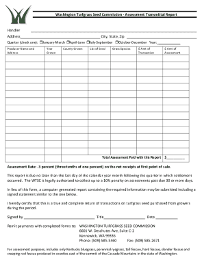 Fillable Online Washington Turfgrass Seed Commission - Assessment ...