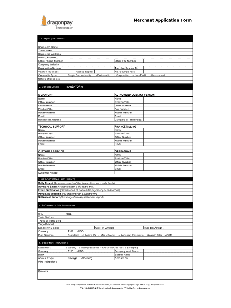 Fillable Online Dragonpay - Merchant Application Form Fax Email Print ...