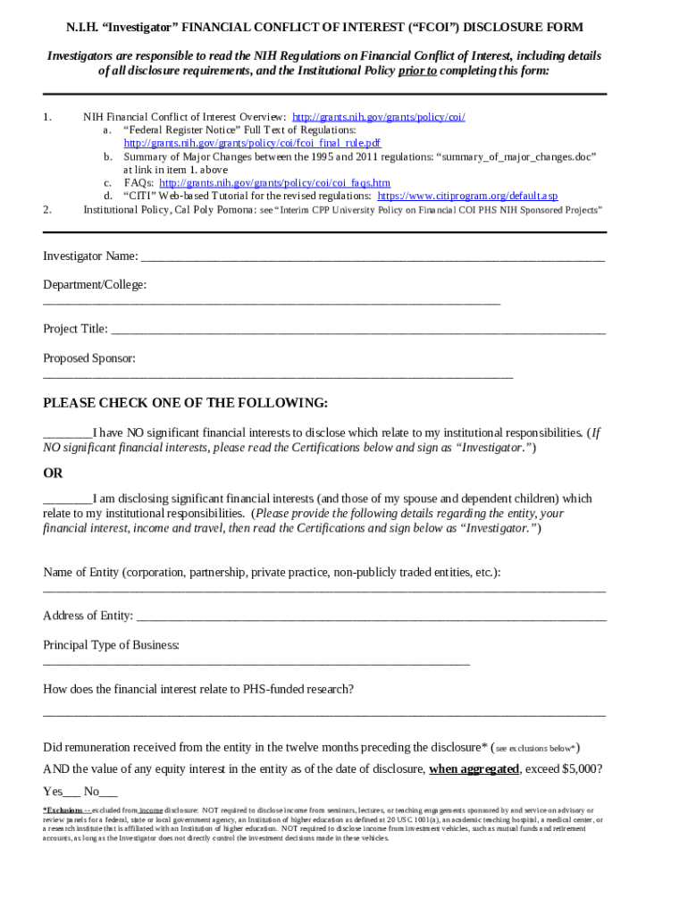 Financial Disclosure by Clinical InvestigatorsFDA Doc Template | pdfFiller