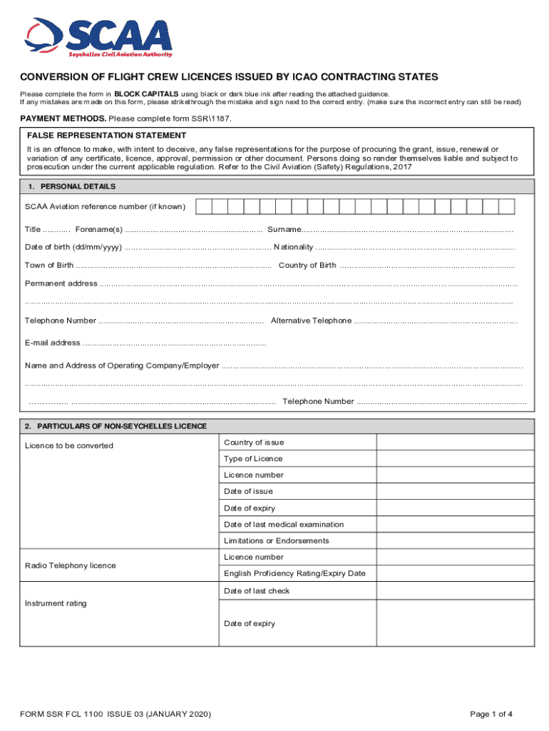 Fillable Online FORM SSR FCL 1100 ISSUE 03 - CONVERSION OF FLIGHT CREW ...