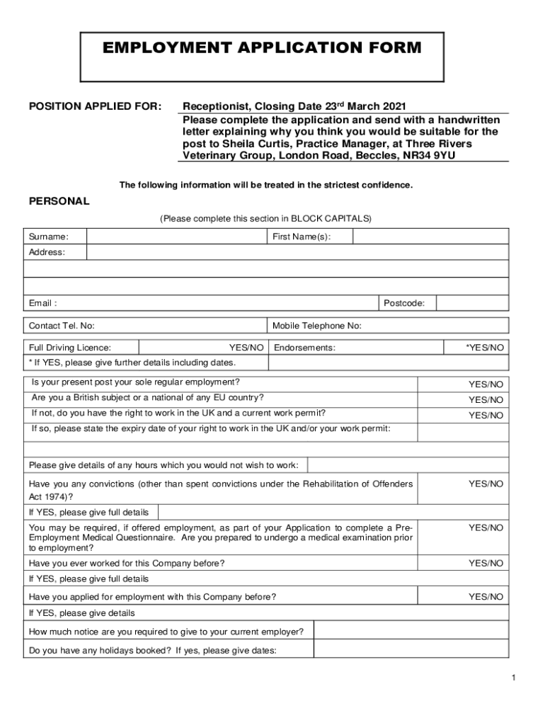 Fillable Online Please complete the application and send with a ...