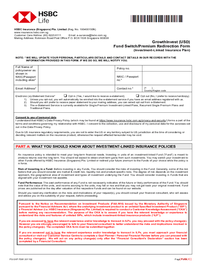Fillable Online growht-invest-usd-fund-switch-premium-redirection-form ...