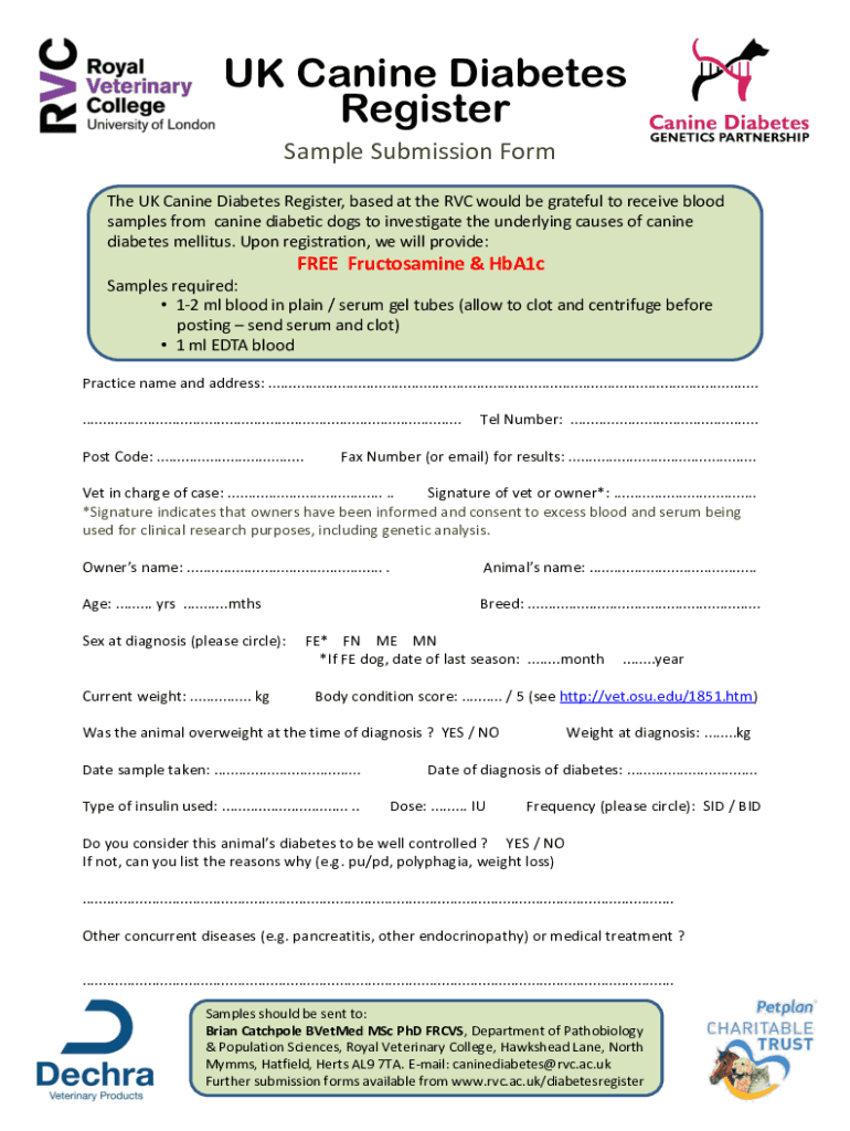 Fillable Online Canine Sample Submission Form - Animal Genetics UK Fax ...