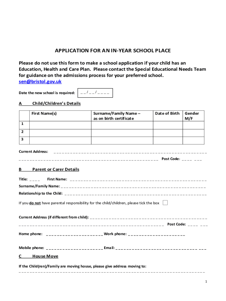 Fillable Online 11+ School Application Templates - PDF, DOCFree ...